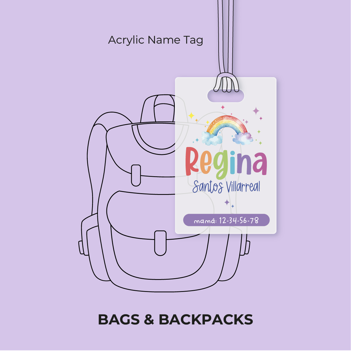 Watercolor Rainbow Acrylic Name Tag - Happydays